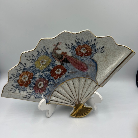 Accents | Vintage Japanese Satsuma Porcelain Fan Embellished With Gold ...